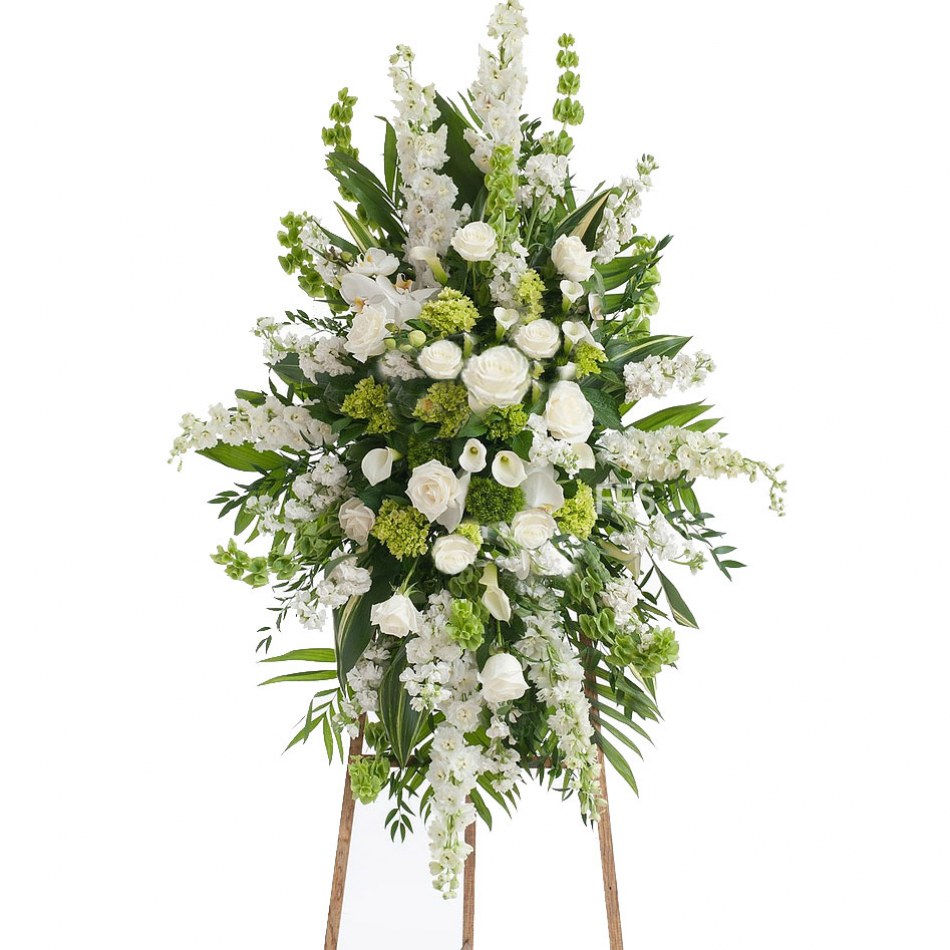 White Spray with Easel - The Funeral Flower Shop